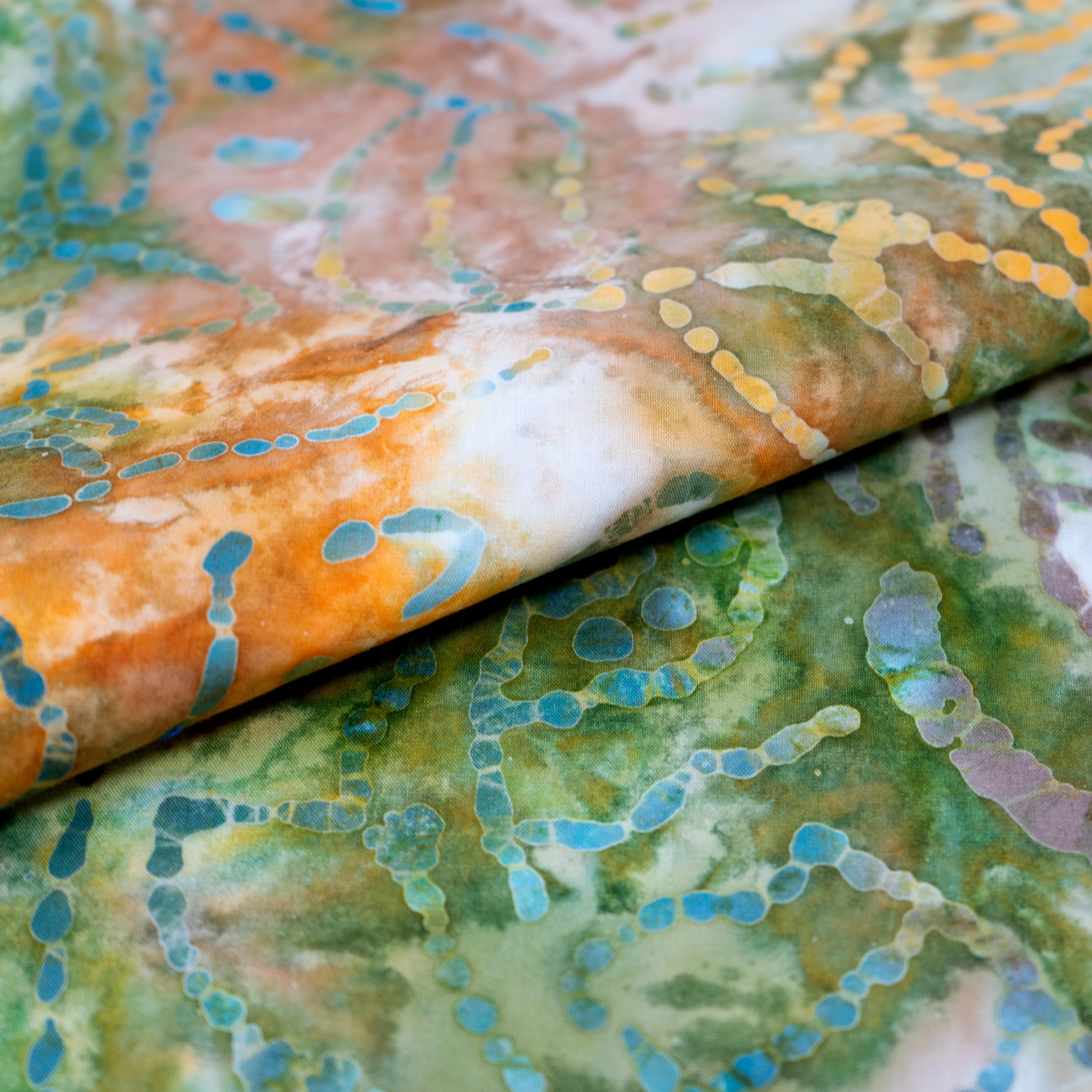 SINGER Fabric Batik 100% Cotton Print Green and Orange Leaves, 42 inch ...
