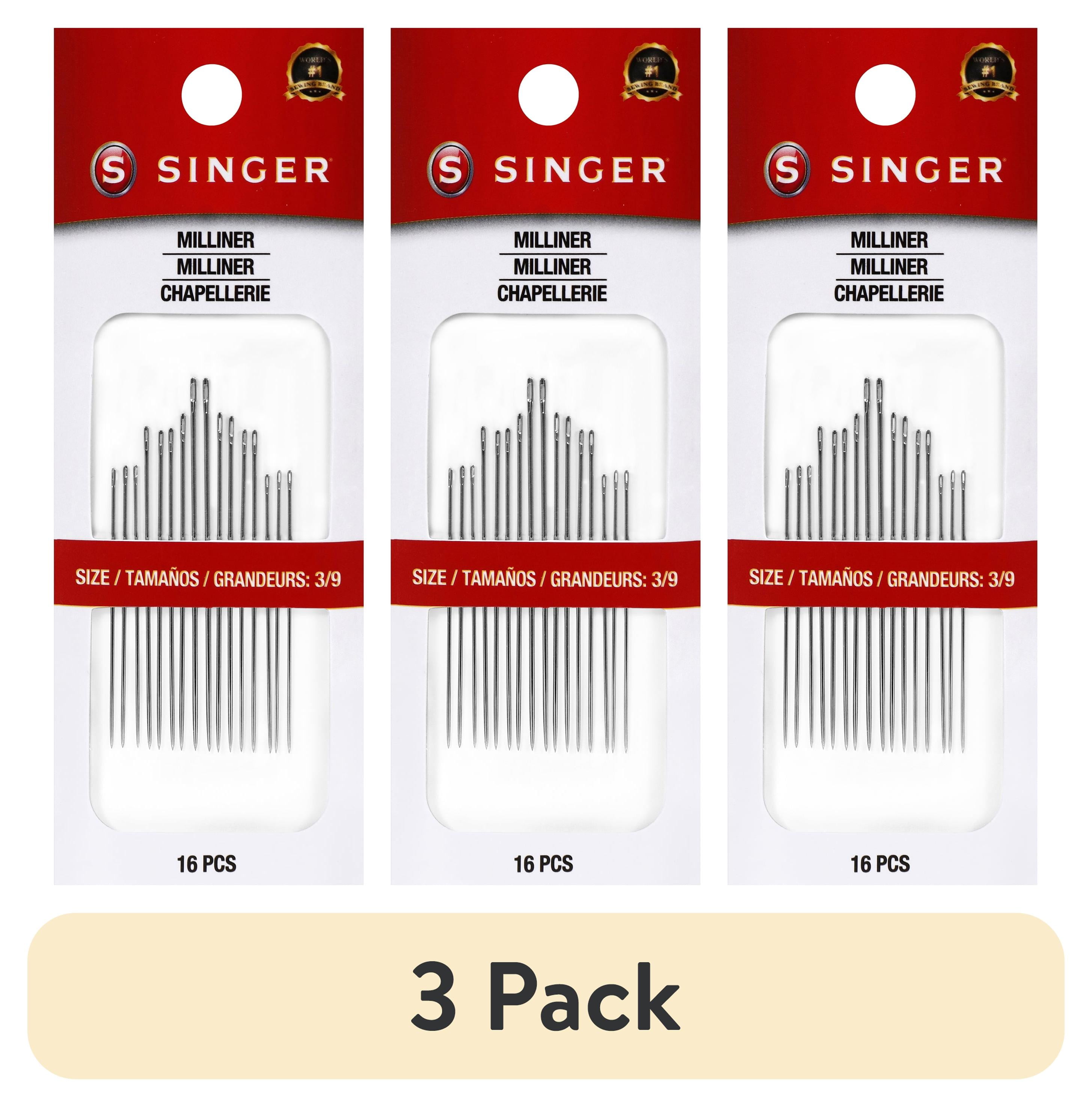 (3 pack) SINGER Milliner Steel Hand-Sewing Needles, Sizes 3/9, 16 ...