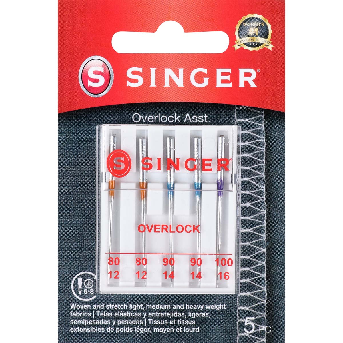 SINGER Assorted Size Regular Point Overlock Sewing Machine Needles - 5 ...