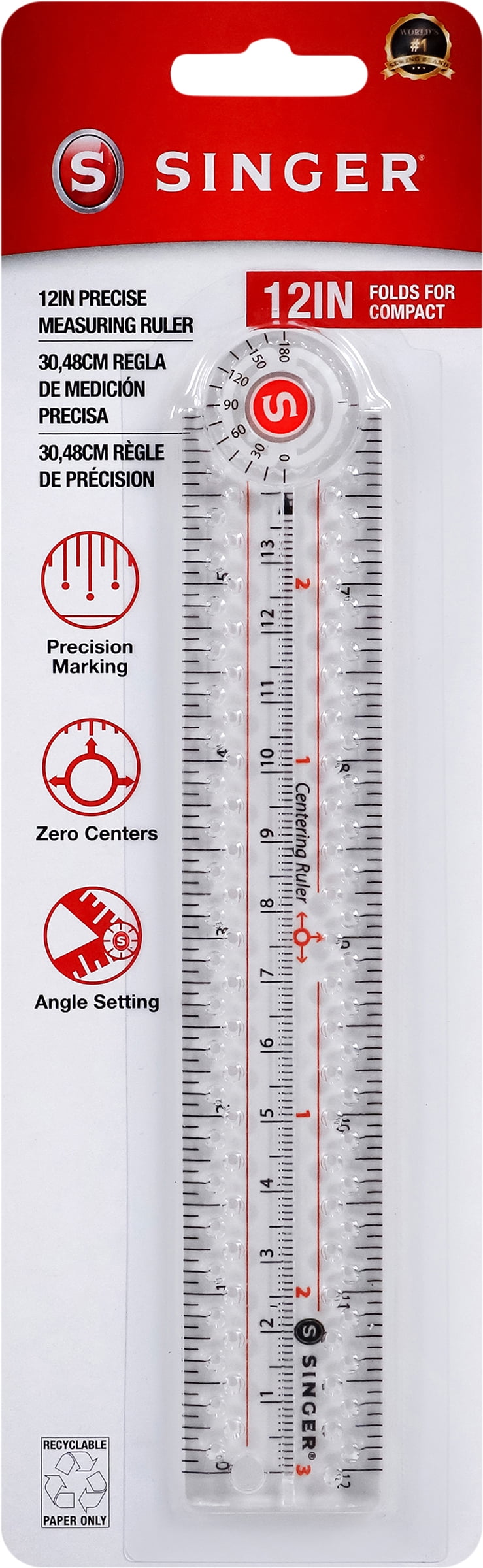 SINGER 12-Inch Folding Ruler with Precision Marking & Zero-Centering ...