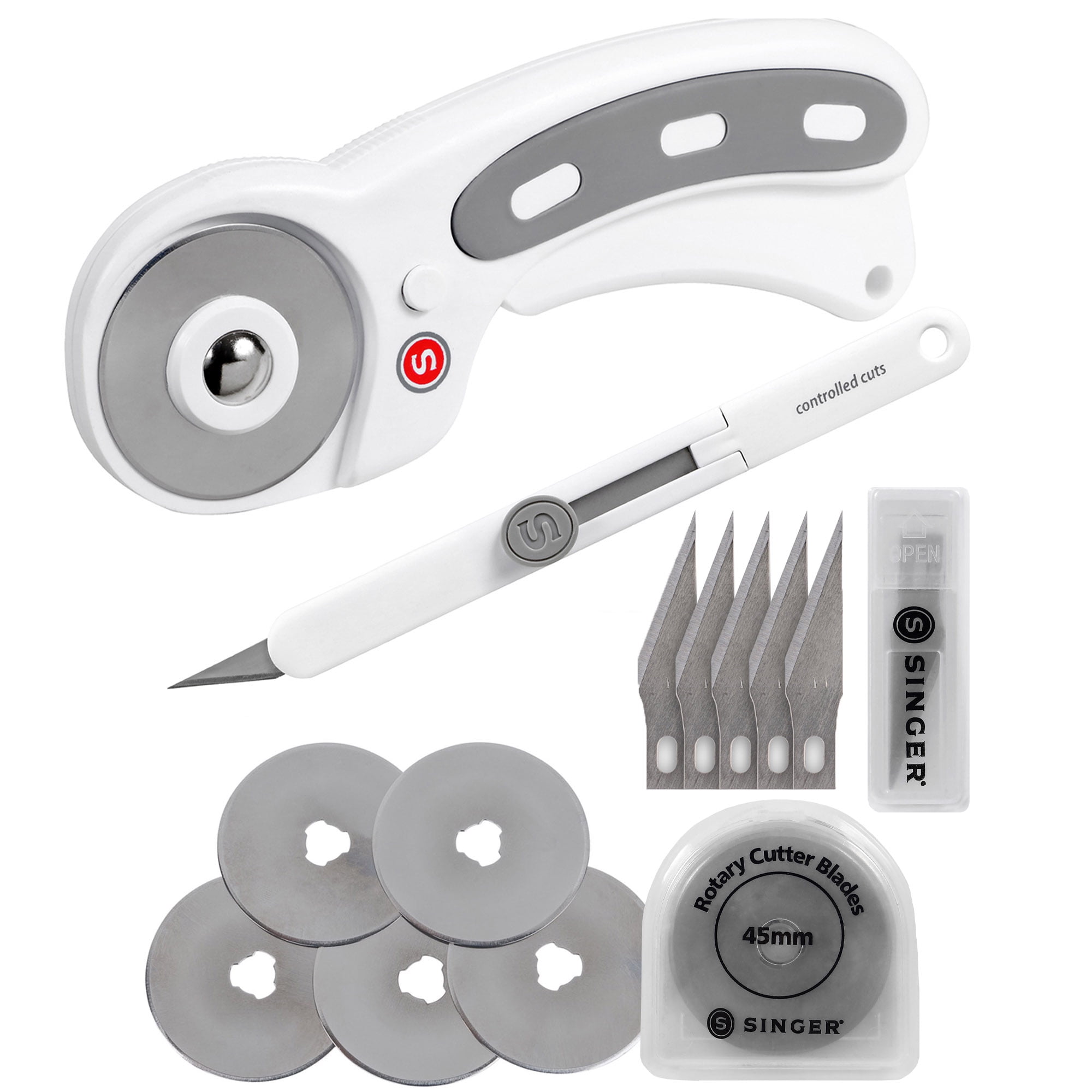 SINGER Retractable Craft Knife and Rotary Cutter Set with 6 pack of #11 ...