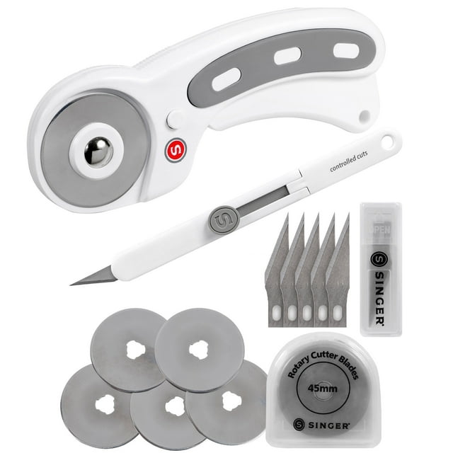 SINGER Retractable Craft Knife and Rotary Cutter Set with 6 pack of #11 ...