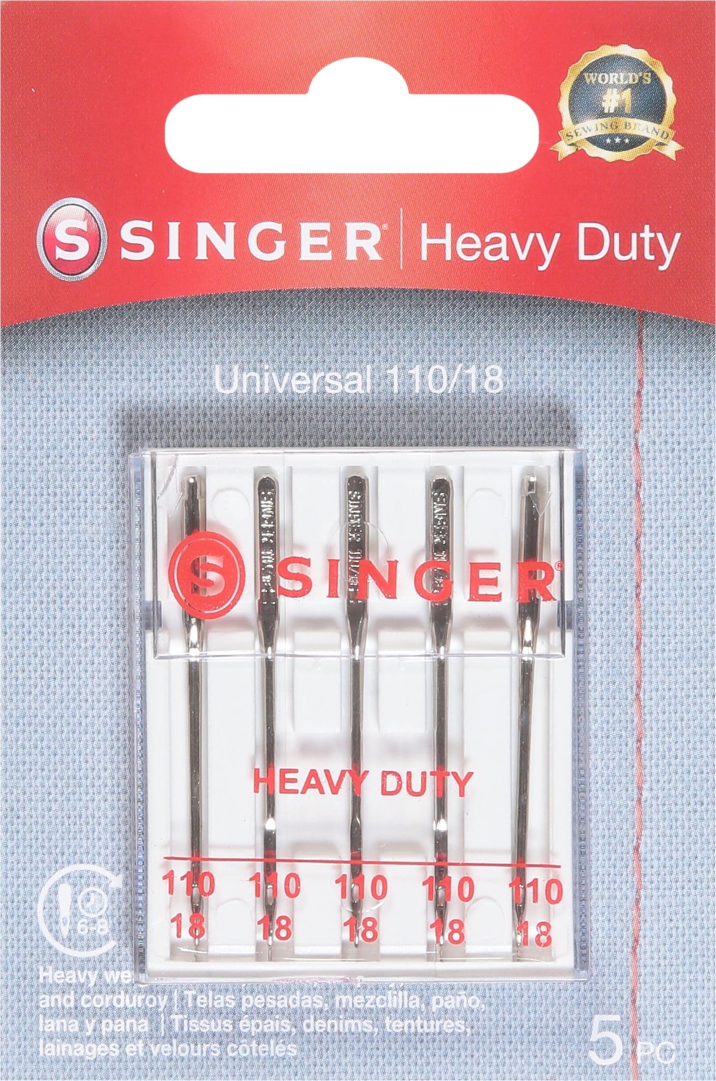 SINGER Heavy Duty Sewing Machine Needles, Size 110/18, 5 Pack for Denim ...