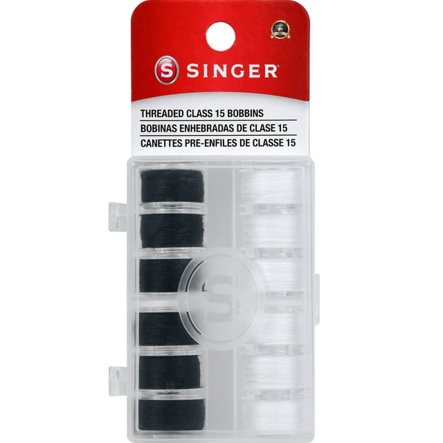 SINGER Threaded Class 15 Bobbins with Storage Case, Black & White, 50 ...