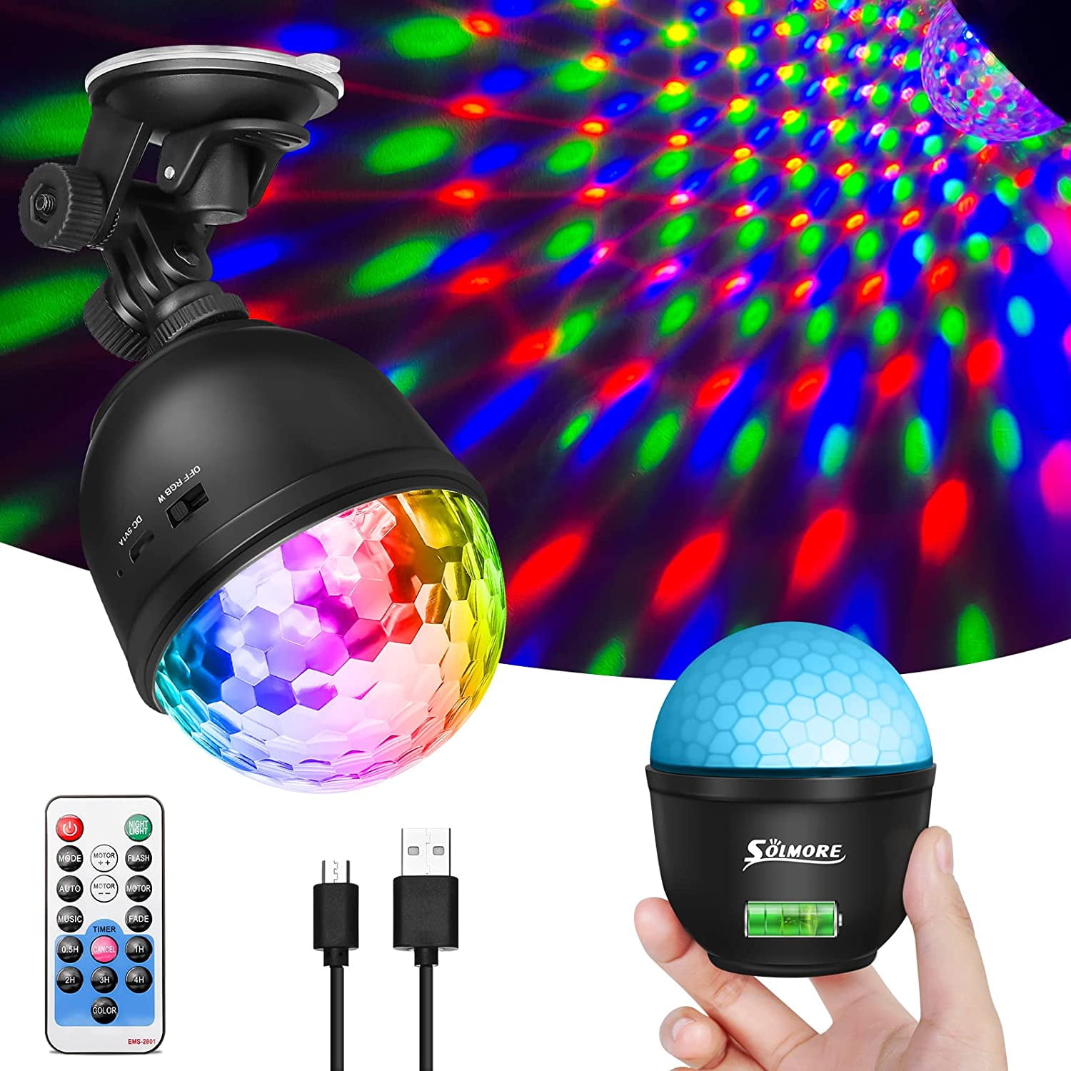SINGES Disco Ball Party Lights, 9 Color LED Strobe with Remote, USB ...