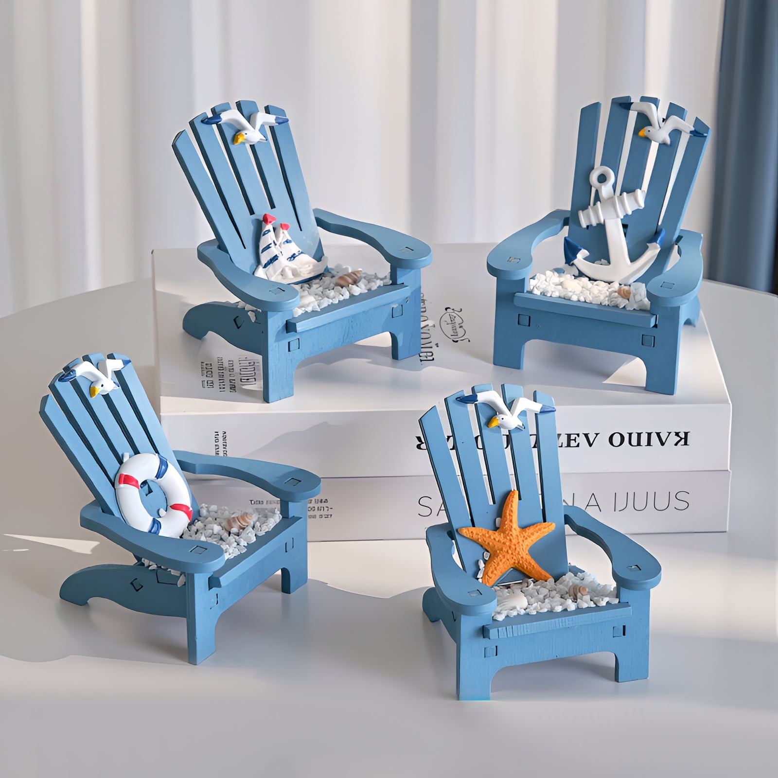 SINKOO 4 Pcs Wooden Handmade Mini Beach Chair Ornament for Bedroom ...