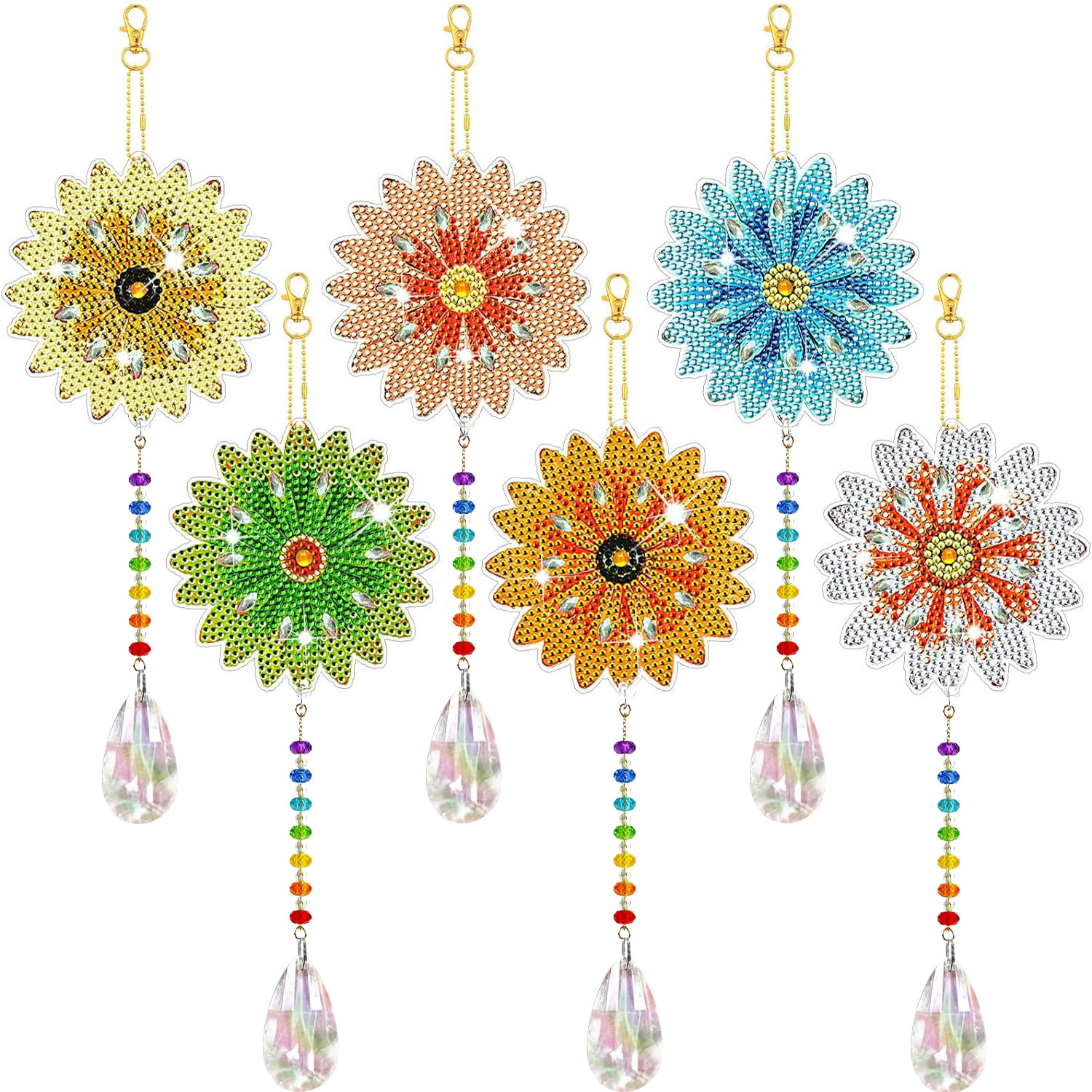 SINKOO 6 Pcs Diamond Art Kits Flower Diamond Wind Chimes Kit Art ...