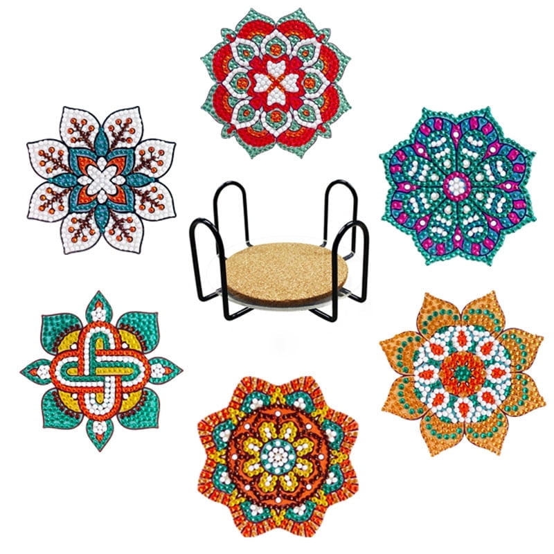 SINKOO 6 Pieces Mandala Diamond Art Coasters with Holder, ,Diamond ...