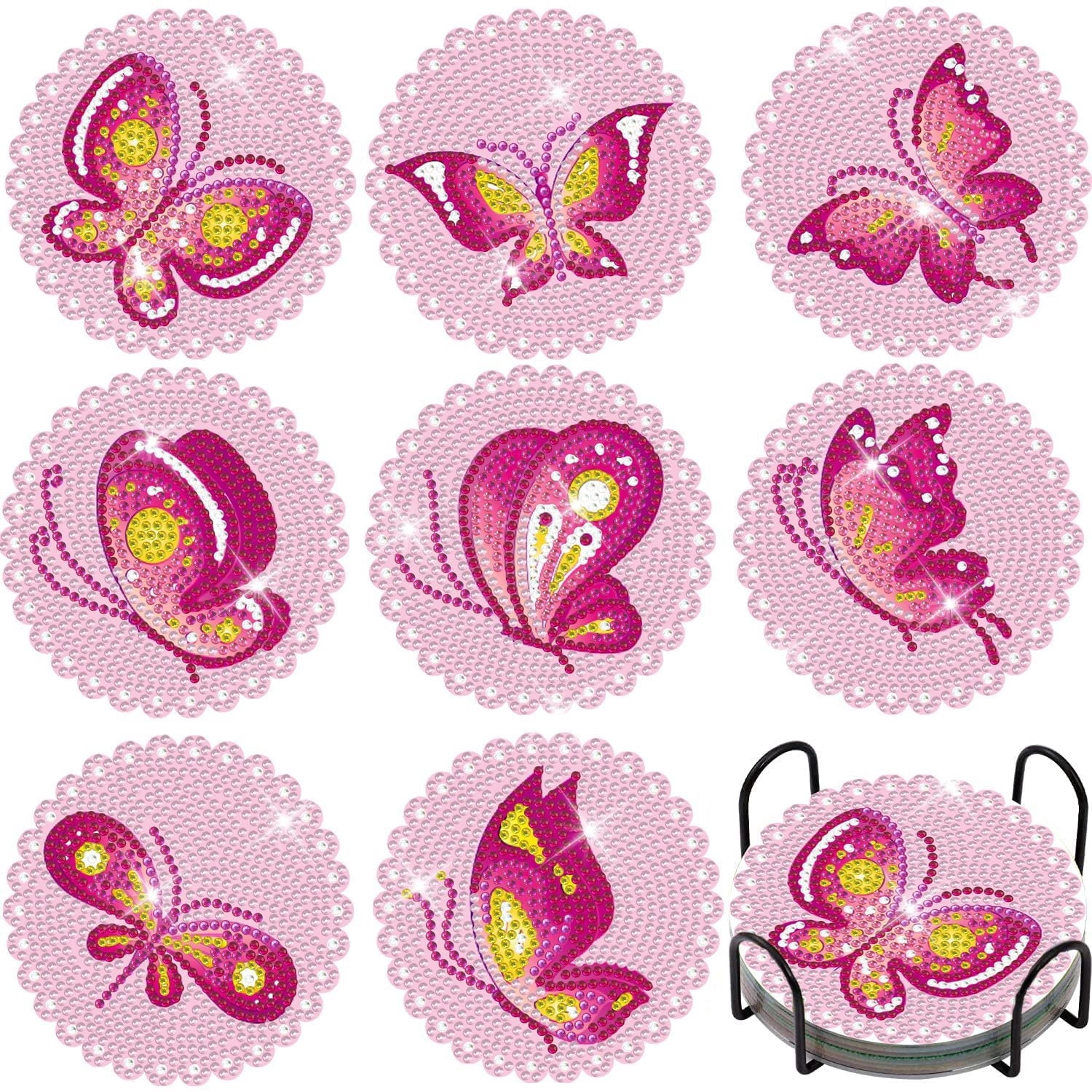 Sinkoo 8 Pcs Diamond Art Painting Coasters Kits with Holder, Pink ...