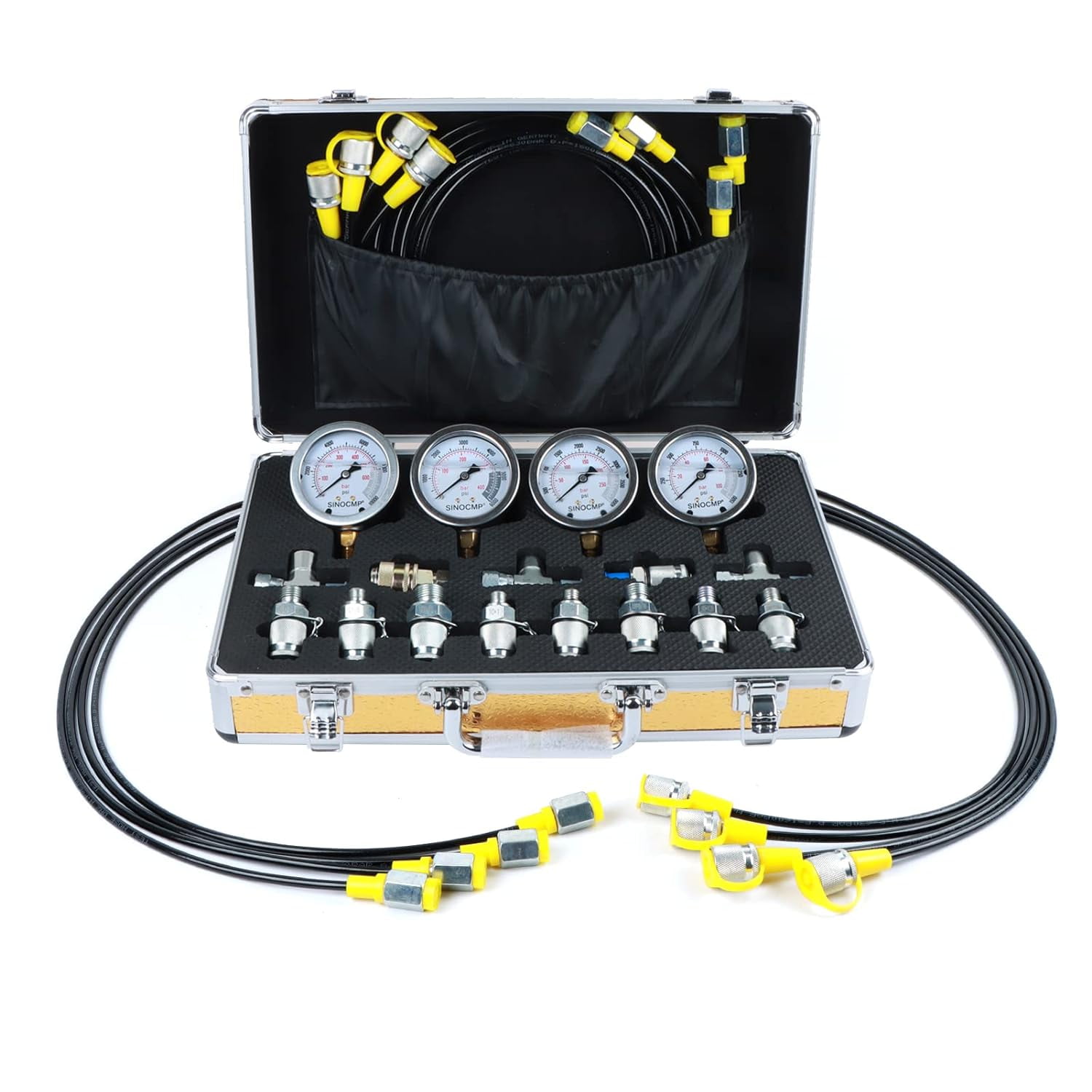 SINOCMP Hydraulic Pressure Gauge Kit Excavator Pressure Test Kit with 4 ...