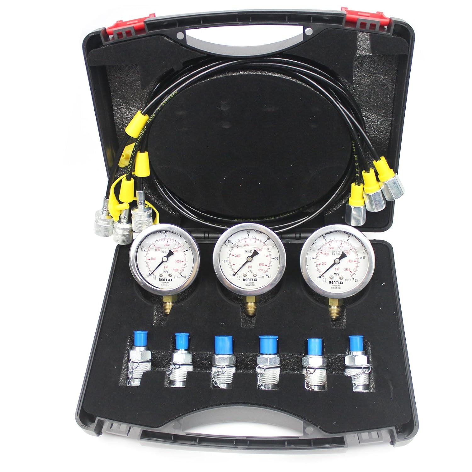 SINOCMP Hydraulic Pressure Test Coupling Kit with 3 Pressure Gauge, 3 ...