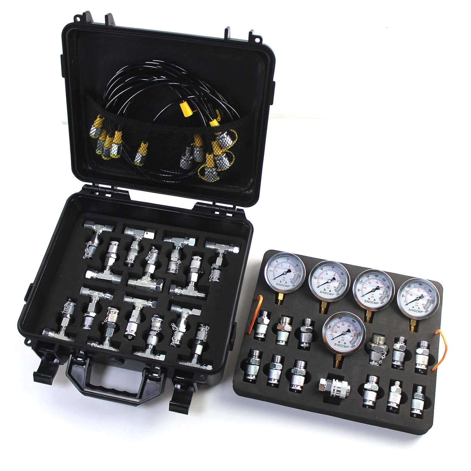 SINOCMP Hydraulic Pressure Test Kit with 5 Gauges 5 Test Hoses 13 ...