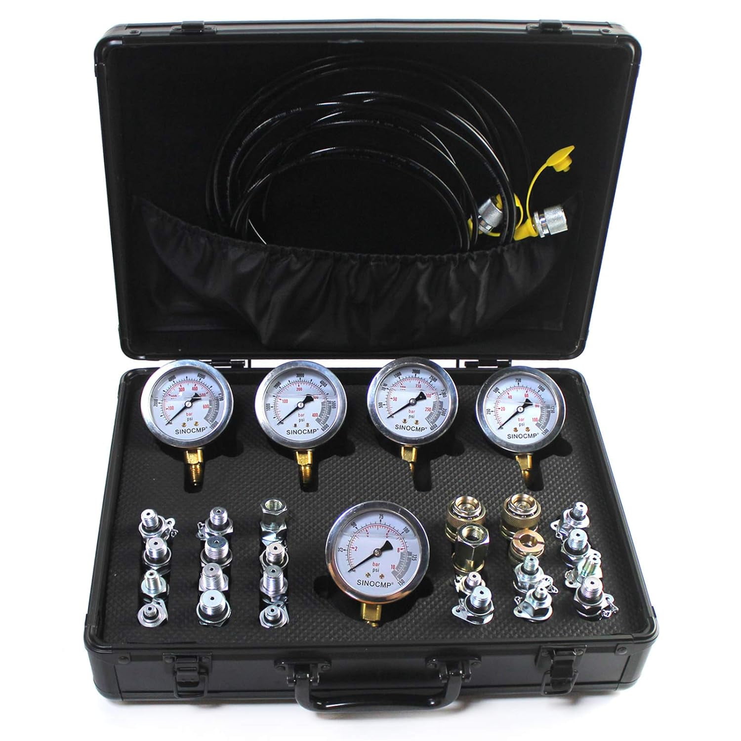 Sinocmp Hydraulic Pressure Test Kit With 5 Gauges 3 Test Hoses And 24 Couplings Hydraulic Test
