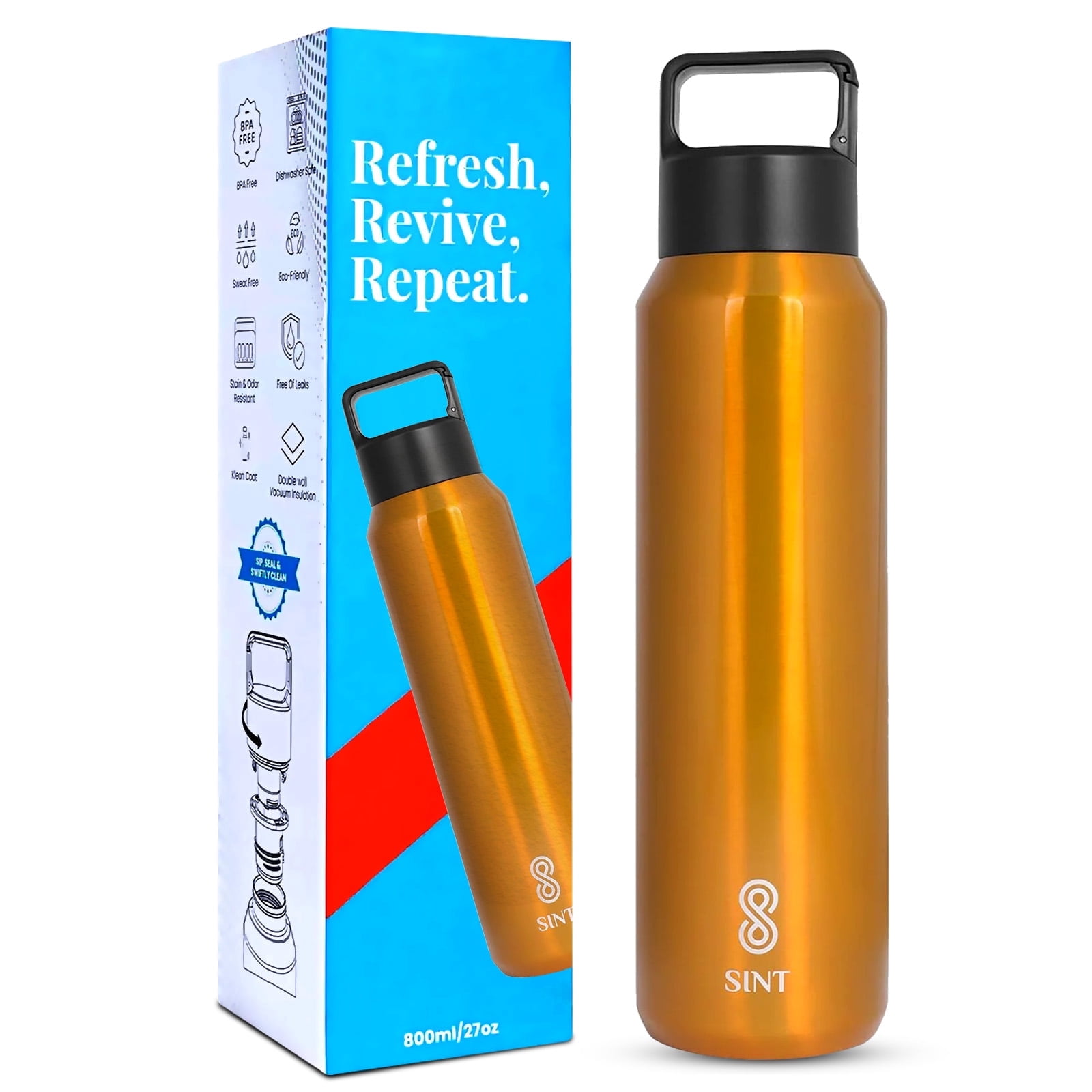 SINT 27 Oz Sports Bottle BPA Leak Proof, Stainless Steel, Vacuum ...