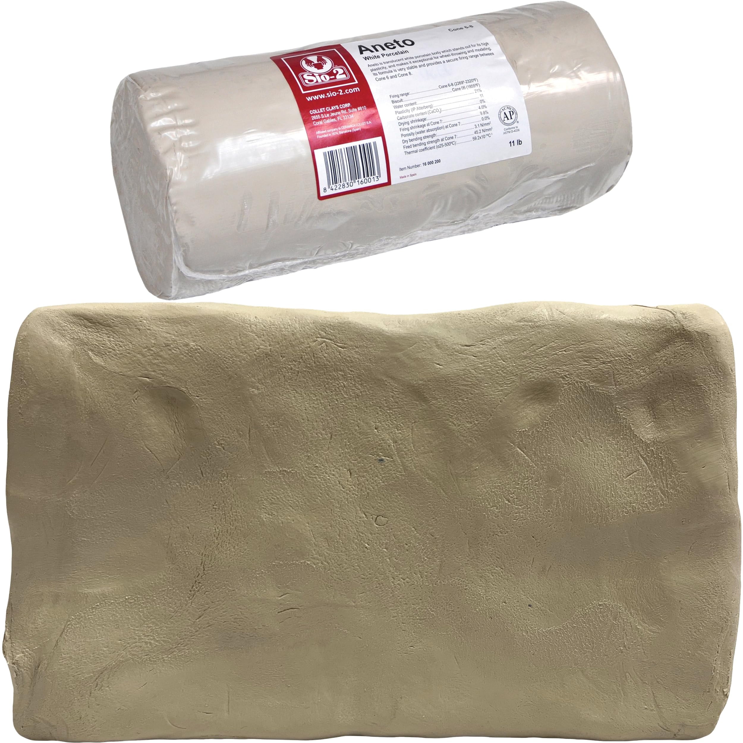 SIO-2 Aneto White Porcelain Ceramic Pottery Clay | 11 lb, Cone 6-8 ...