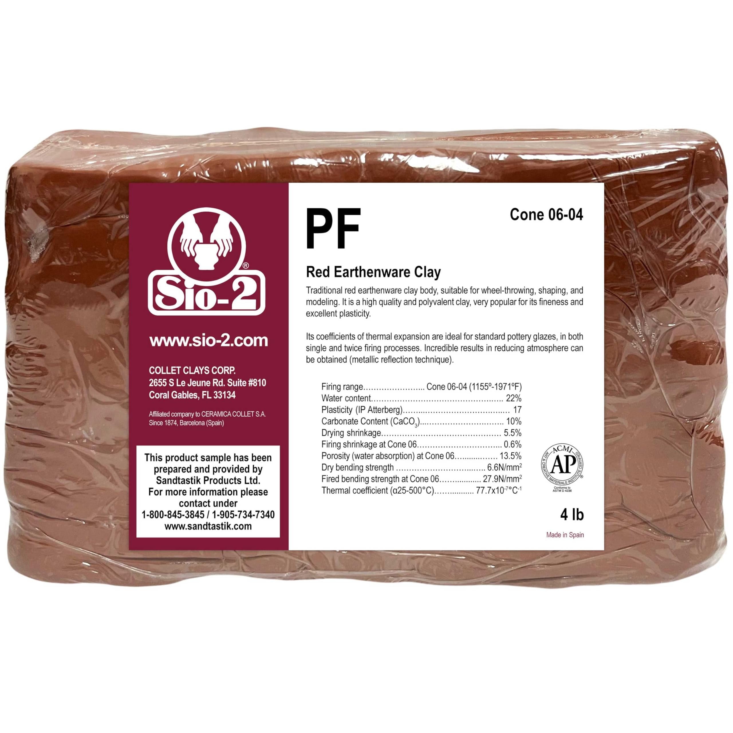 SIO-2 PF Red Earthenware Ceramic Pottery Clay, 4 lb | Cone 06-04 | Low ...