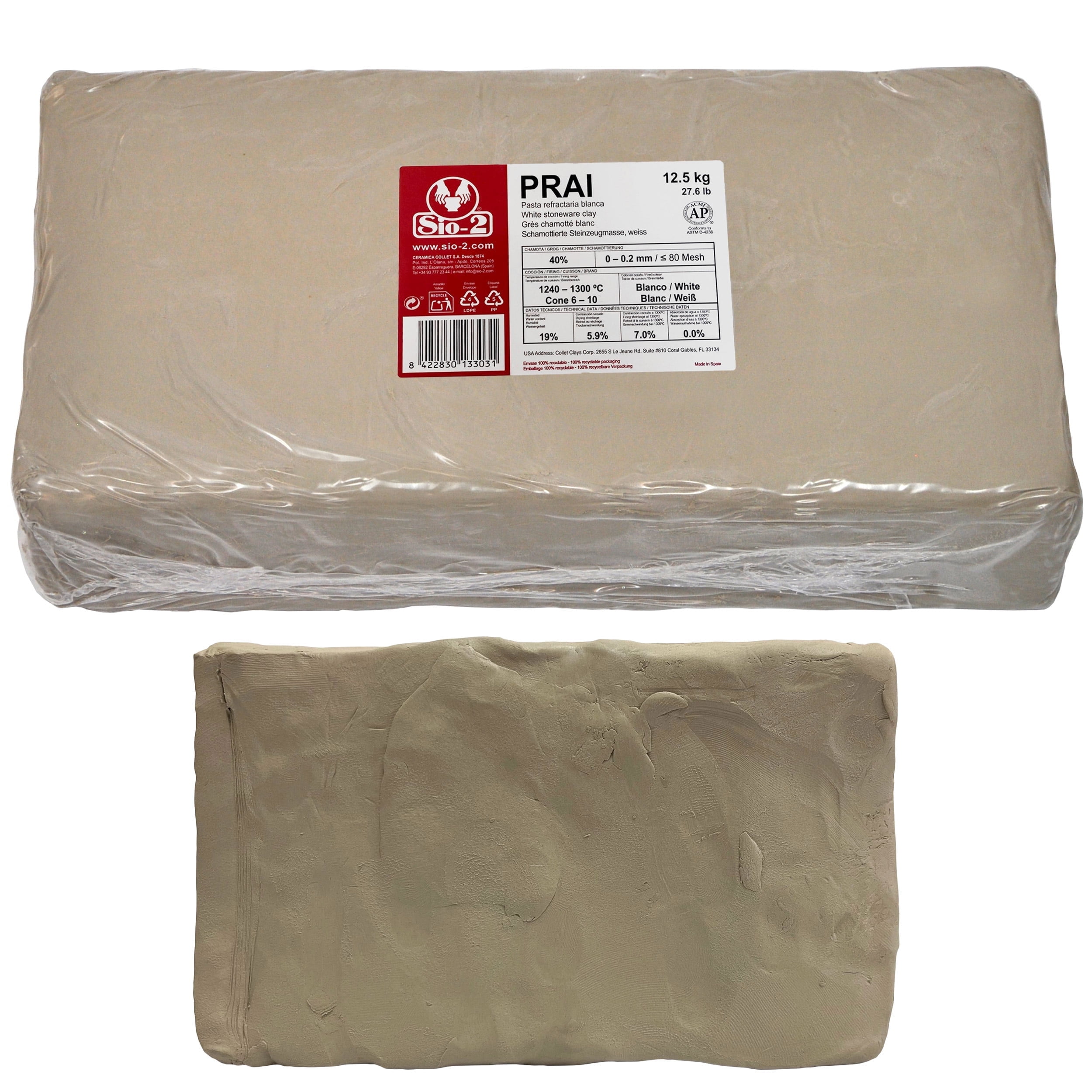 SIO-2 PRAI White Stoneware Ceramic Pottery Clay - 27.6 lb - Walmart.com