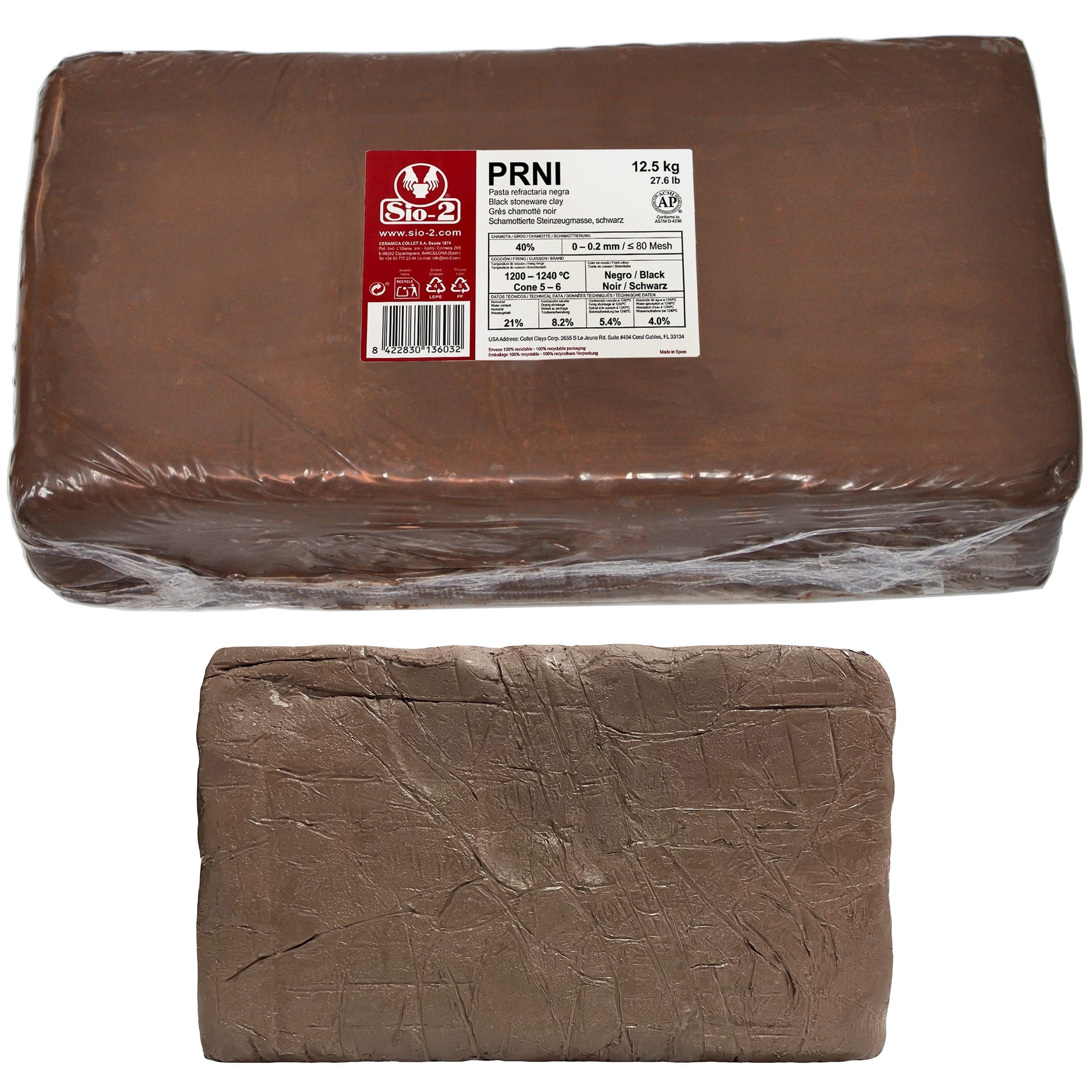 SIO-2 PRNI Black Stoneware Ceramic Pottery Clay | 27.6 lb, Cone 5-6 ...