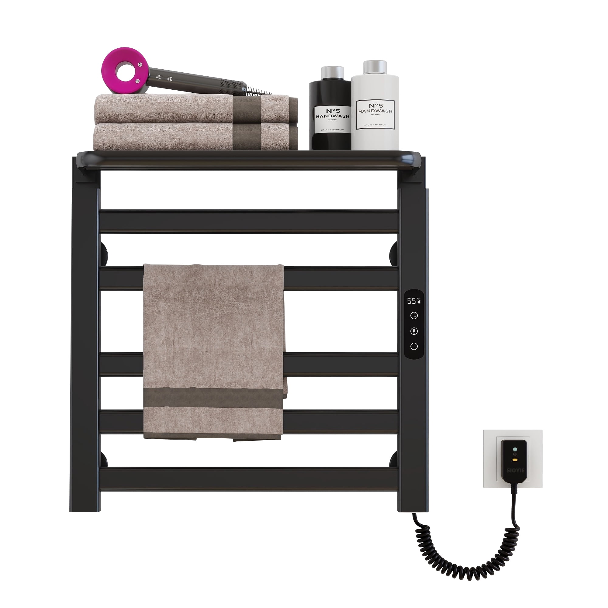 SIOYIE Towel Warmer Bathroom Wall Mounted 5 Bars Electric Towel Drying ...