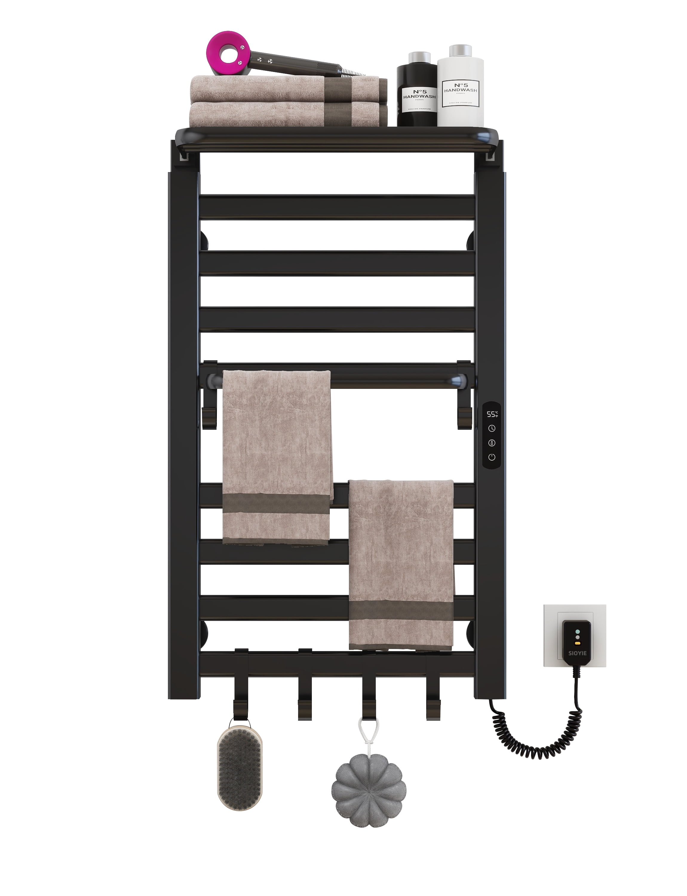 SIOYIE Towel Warmer Bathroom Wall Mounted 8 Bars Electric Towel Drying ...