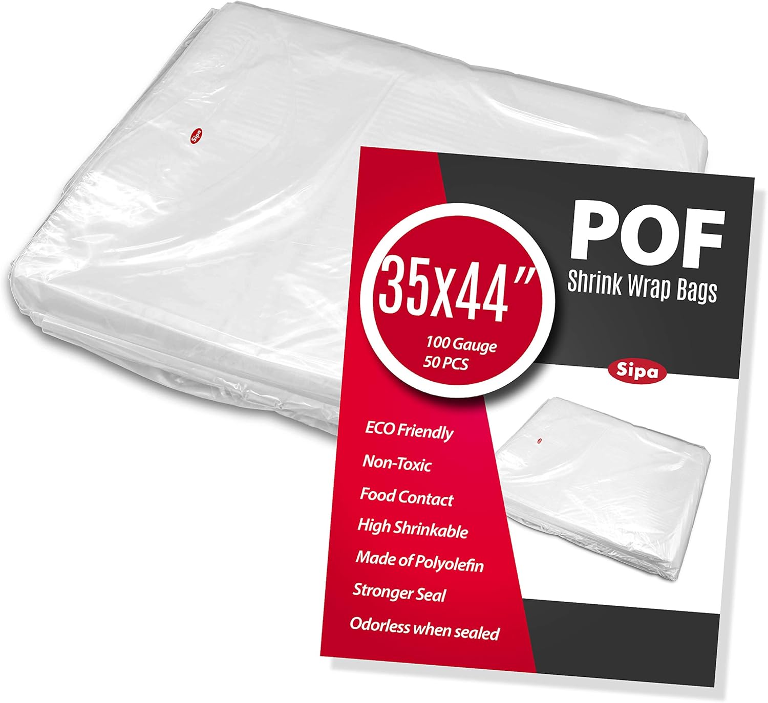 SIPA 35x44 inch 50 PCS 100 Gauge POF NON-VENTING HOLE Shrink Wrap Bags ...