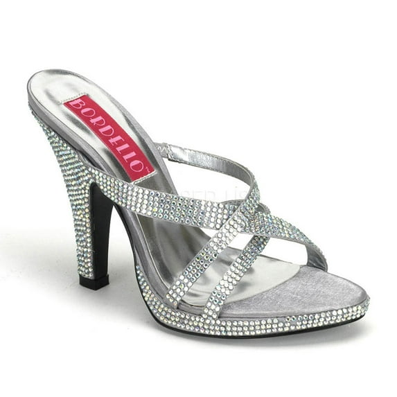 SIREN-02R, 4" Heel Rhinestoned Criss Cross Mini Platform Slide Shoes ...