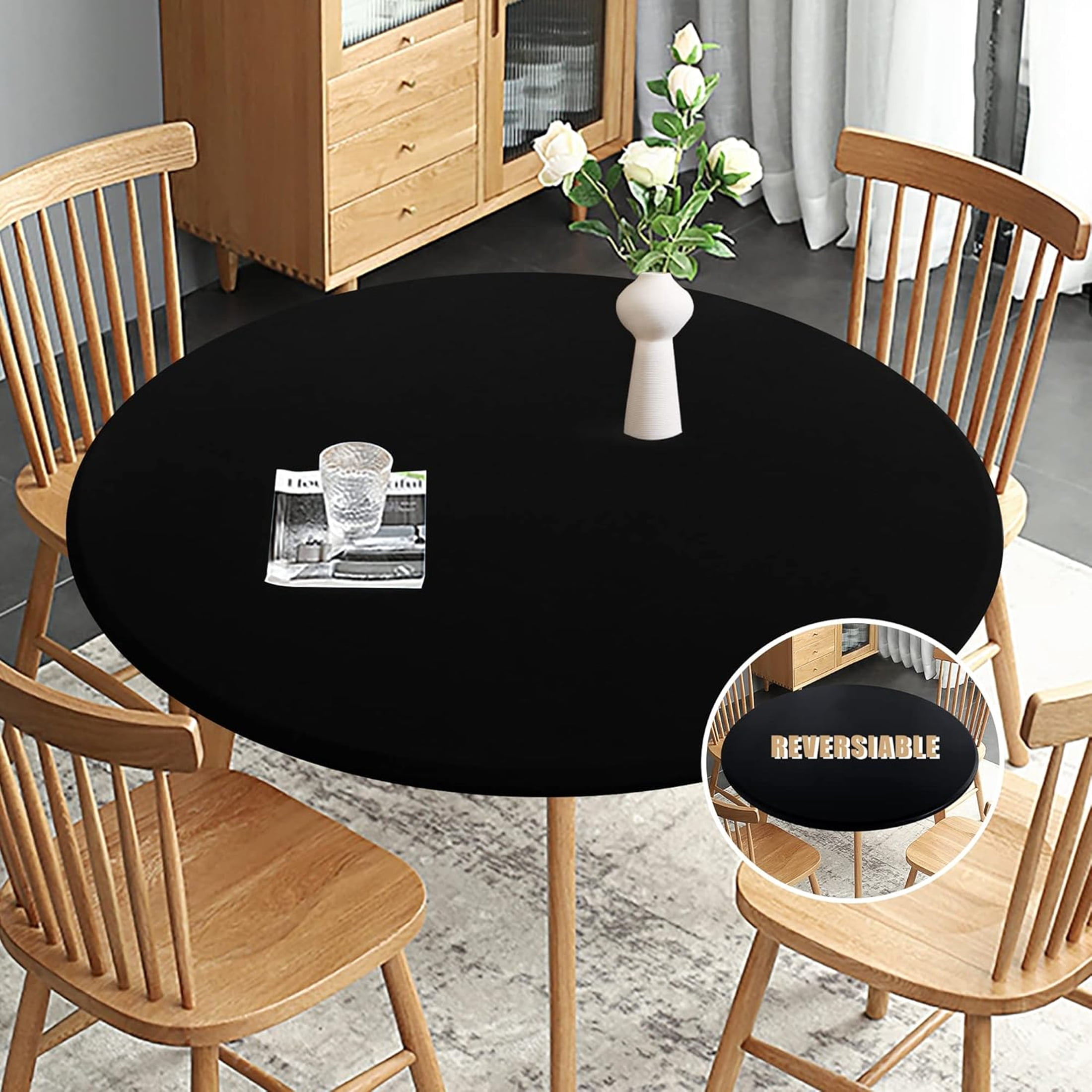 SIRIA Fitted Round Table Cloth 40-44 In,Reversible Waterproof ...