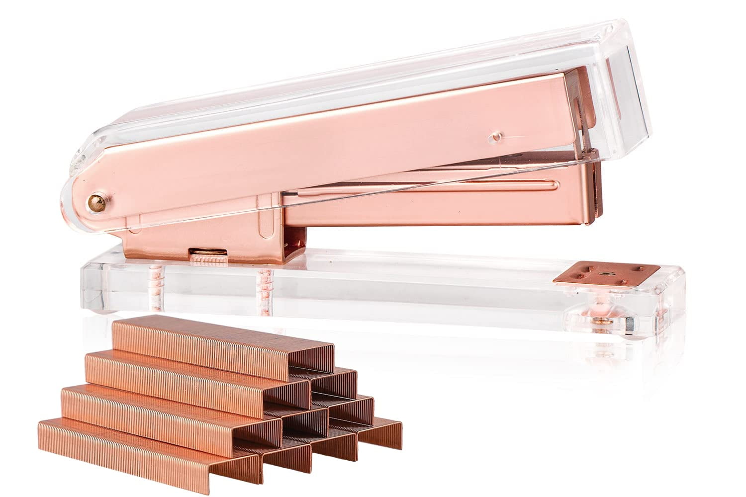 SIRMEDAL Elegant Ultra Clear Acrylic Rose Gold Desktop Stapler with ...