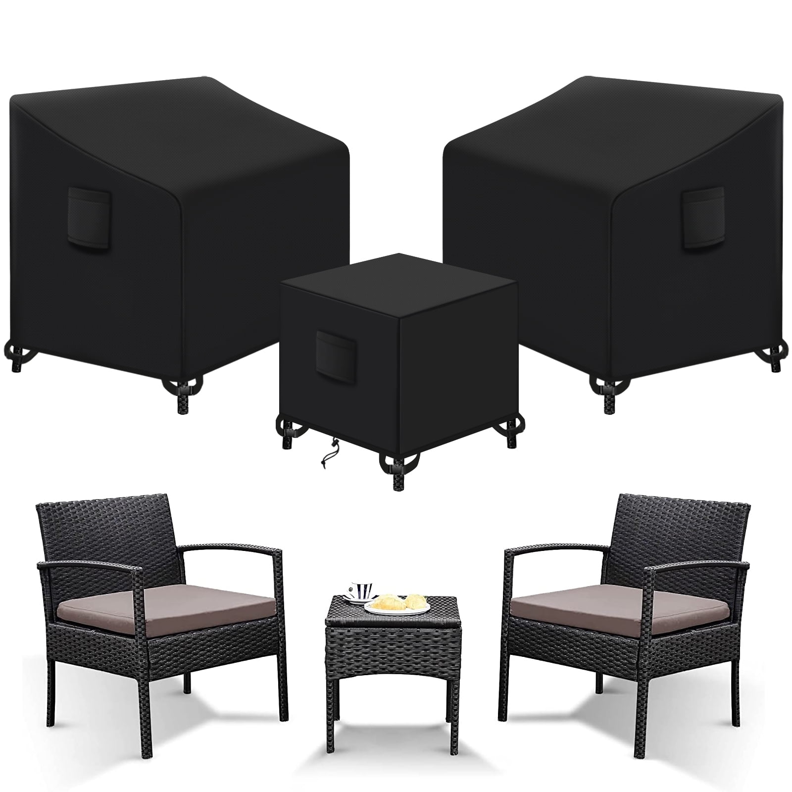 SIRUITON 3 Piece Patio Furniture Cover Set, Black, Weatherproof, 600D ...