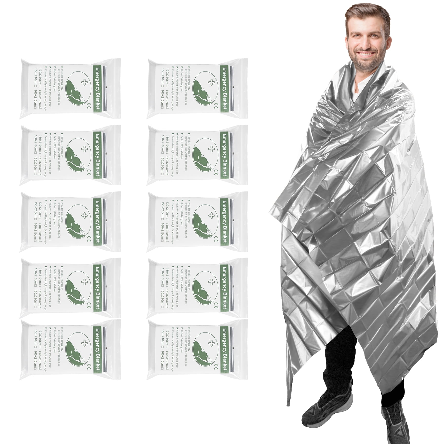 SIRUITON 10 Pack Emergency Mylar Thermal Blankets, Silver Space Blanket ...