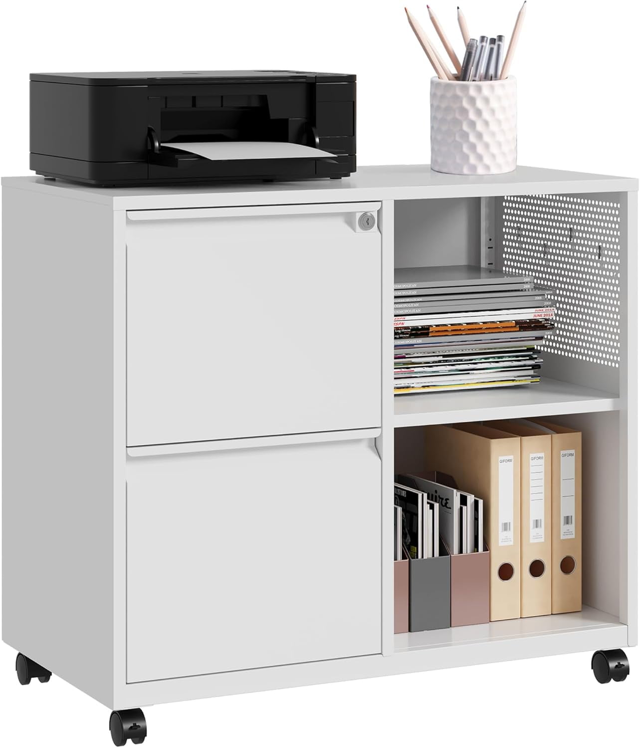 SISESOL 2 Drawer File Cabinet with Lock and Shelf,Mobile Lateral Filing ...