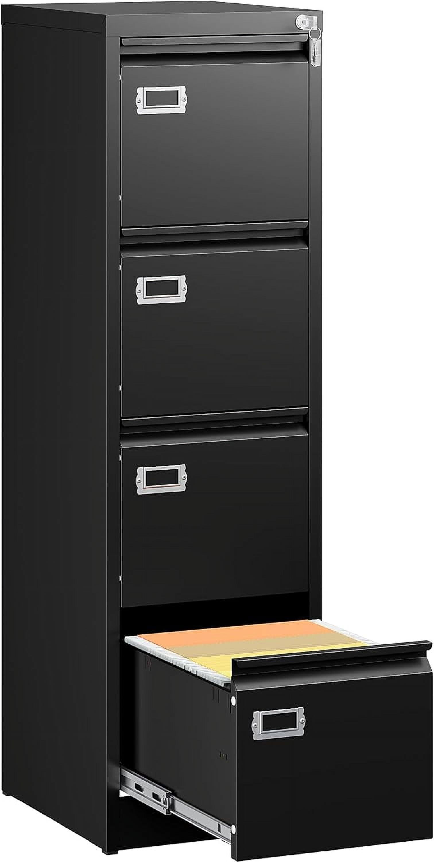SISESOL 4 Drawer File Cabinet with Lock and Tag,Black Vertical File ...
