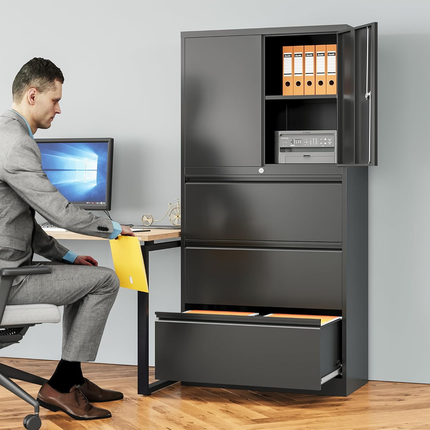 SISESOL Locking Metal Lateral File Cabinet with Shelf and Drawers ...