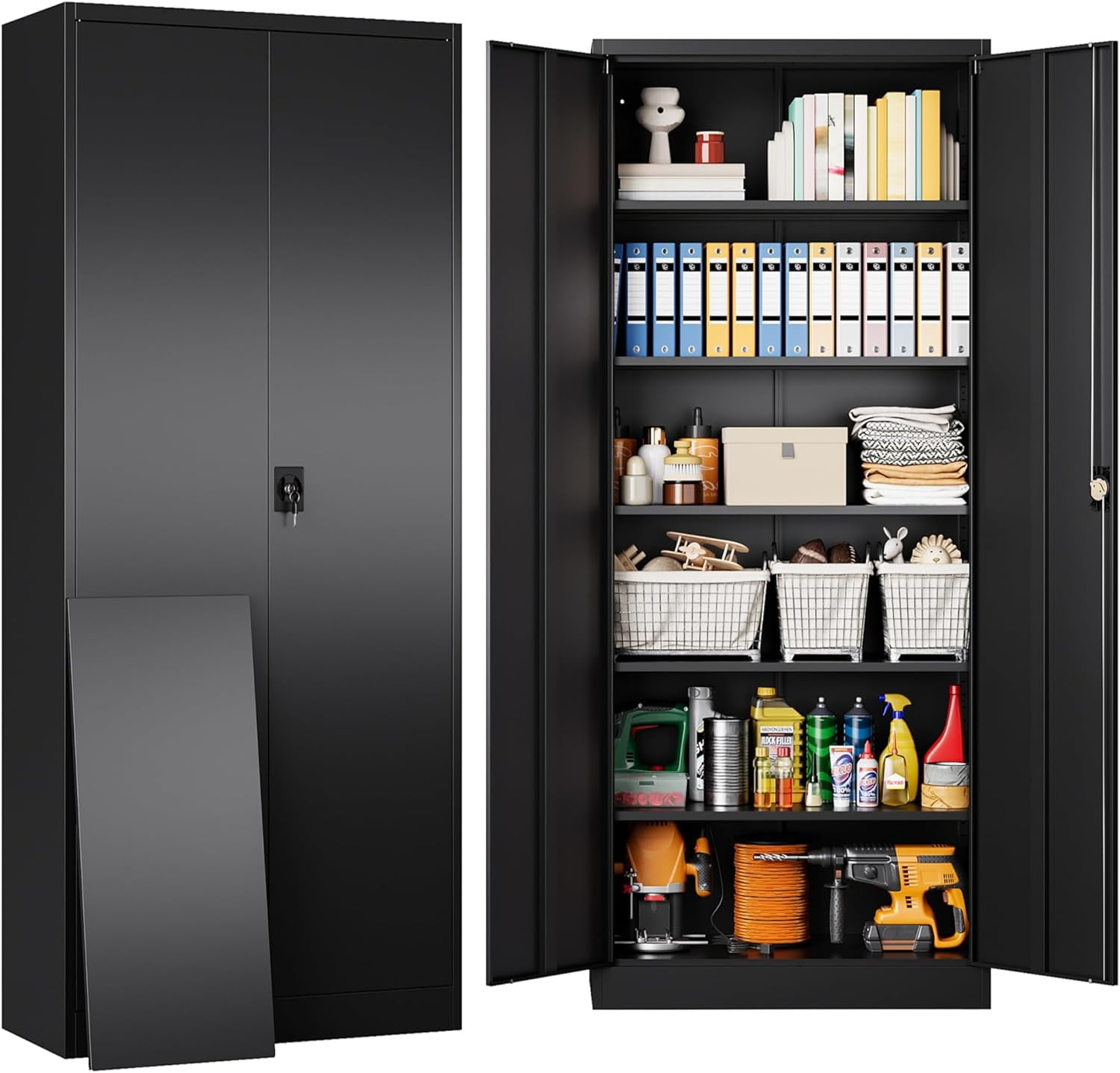 SISESOL Metal Storage Cabinet with 2 Doors and 6 Shelves,71" Lockable ...