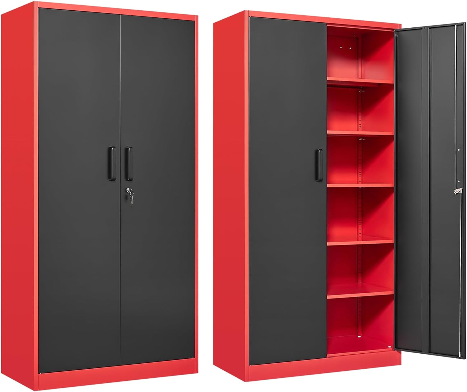 SISESOL Metal Storage Cabinet with 6 Shelves,Red Garage Storage Cabinet ...