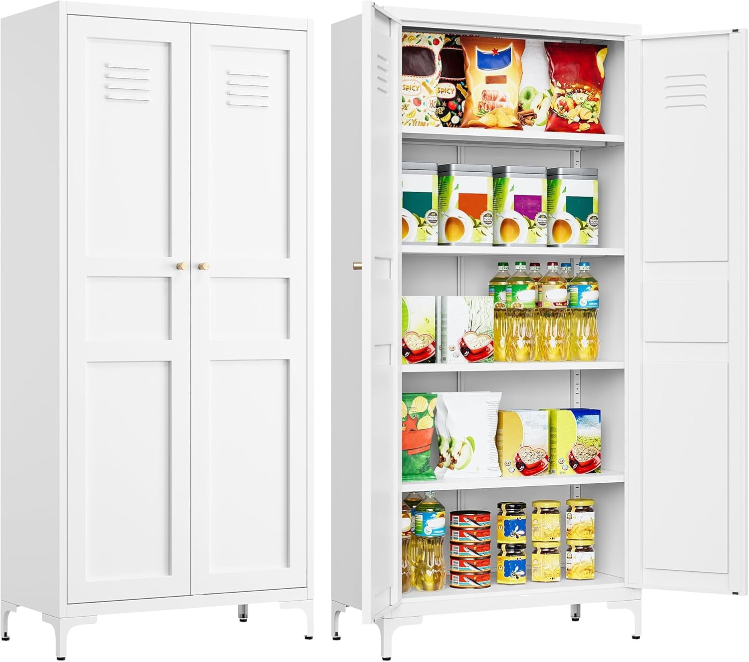 SISESOL Metal Storage Cabinet with Doors and Shelves,White Storage ...