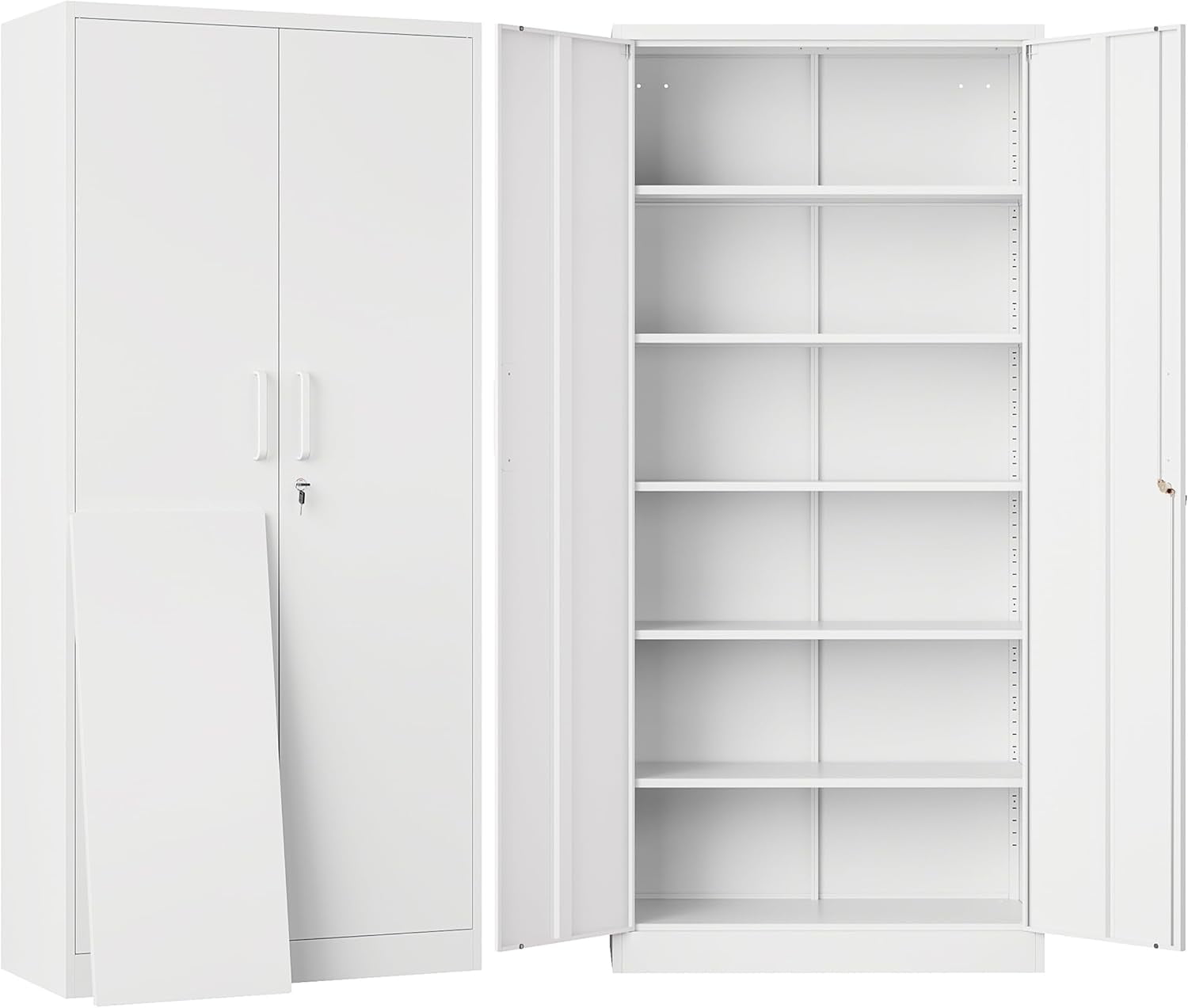 SISESOL Metal Storage Storage Cabinet with 5 Adjustable Shelves,White ...