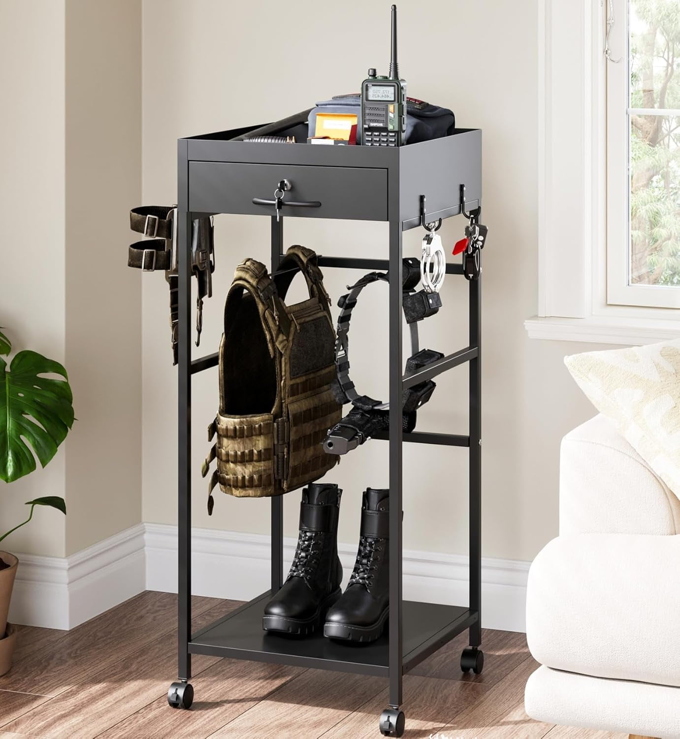 SISESOL Police Gear Rack with Lockable Drawer & Wheels,Military Gear ...