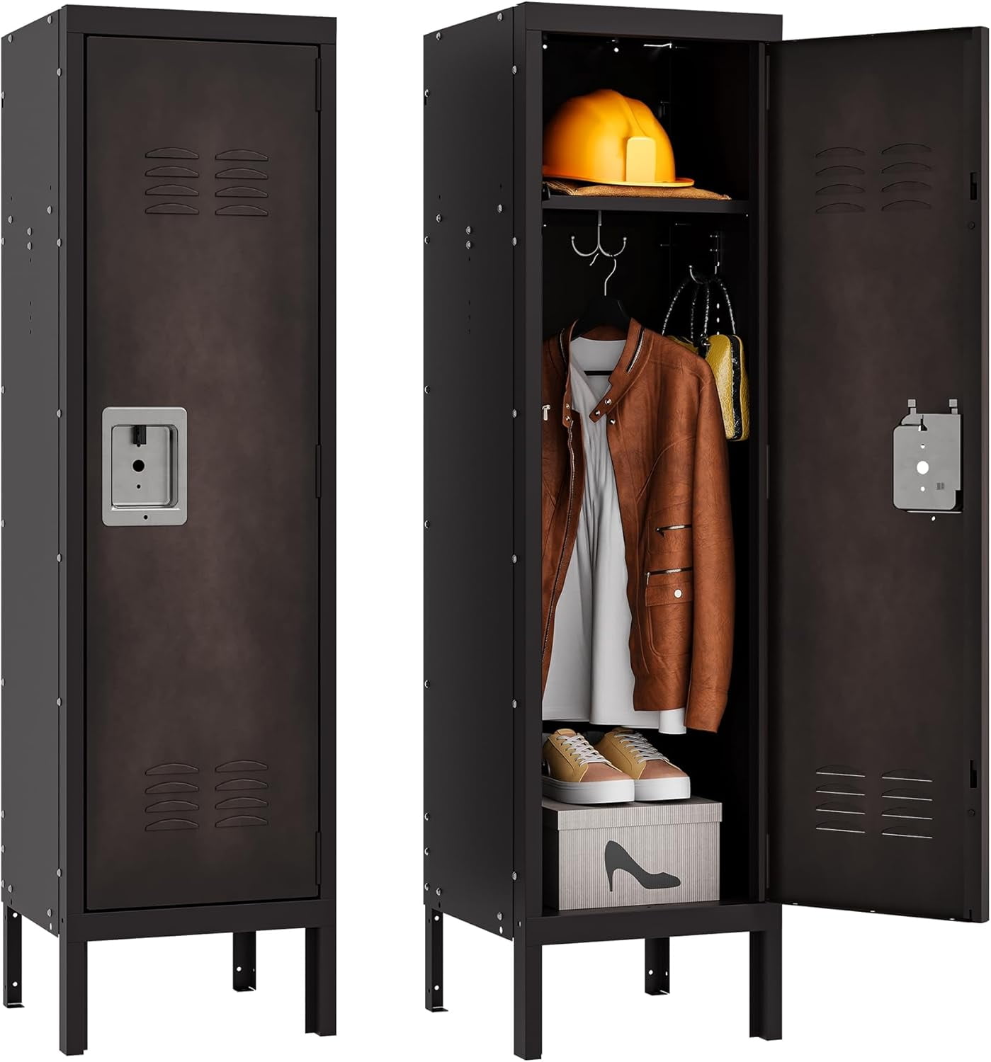 SISESOL Vintage Metal Locker with Hooks,Lockable 1 Door Storage Locker ...