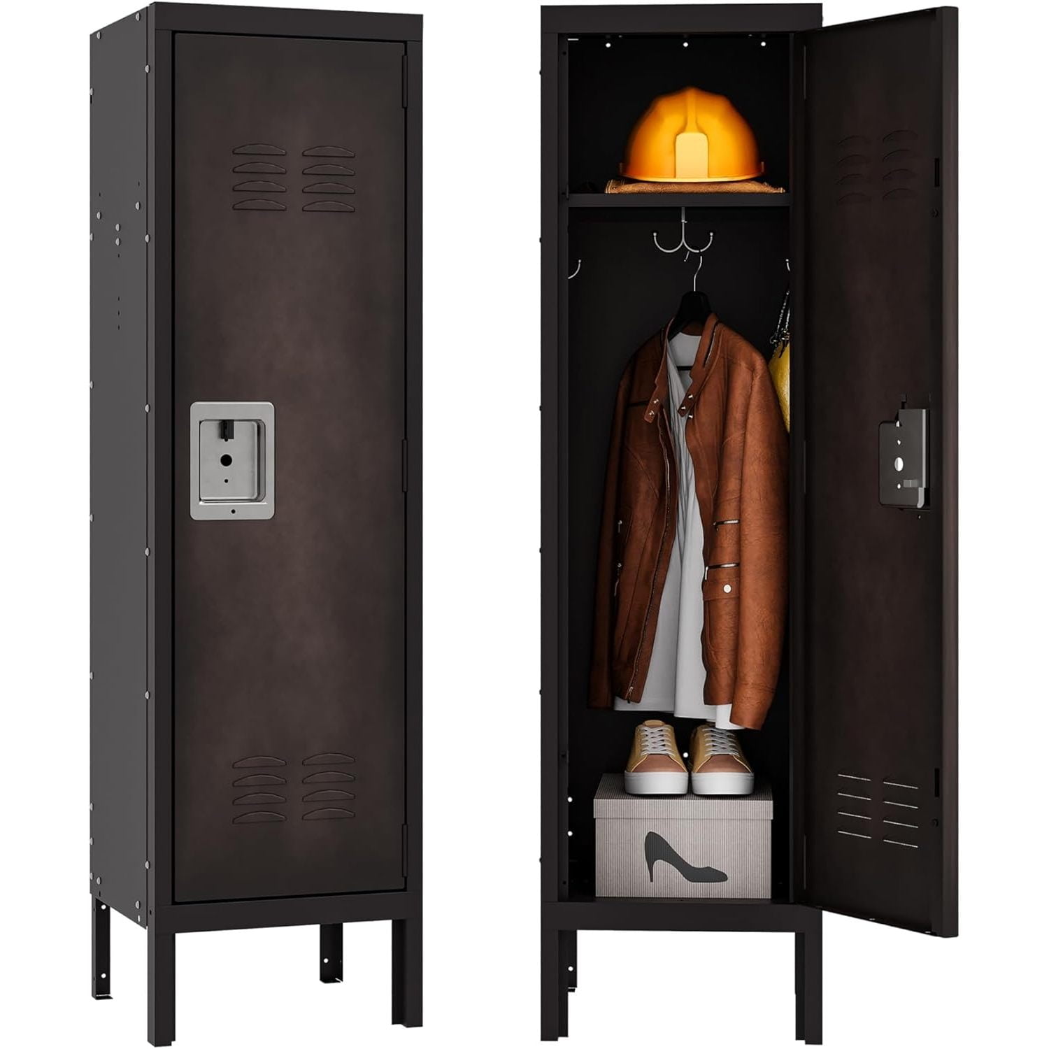 SISESOL Vintage Metal Locker,Storage Locker,Retro Black Single Locker ...