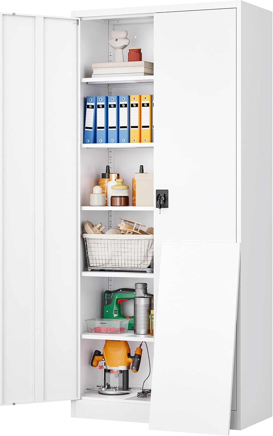 SISESOL Wide & Deep Metal Storage Storage Cabinet with 5 Adjustable ...