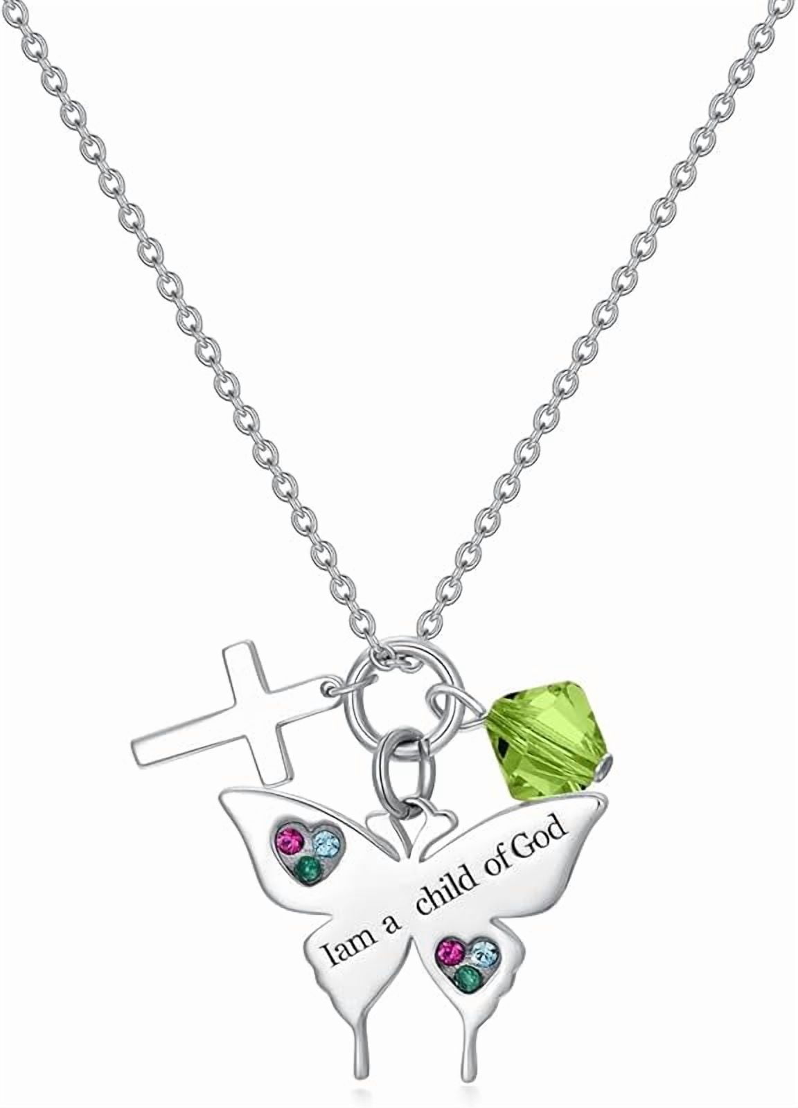 SISGEM 925 Sterling Silver Cross Butterfly Necklace Baptism Communion ...