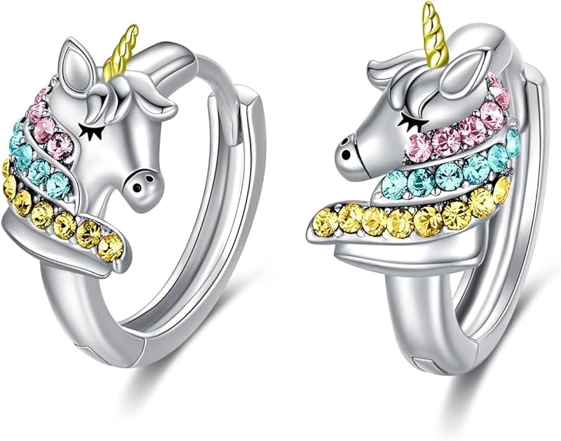 SISGEM 925 Sterling Silver Unicorn Hoop Earrings with Pink Crystals ...