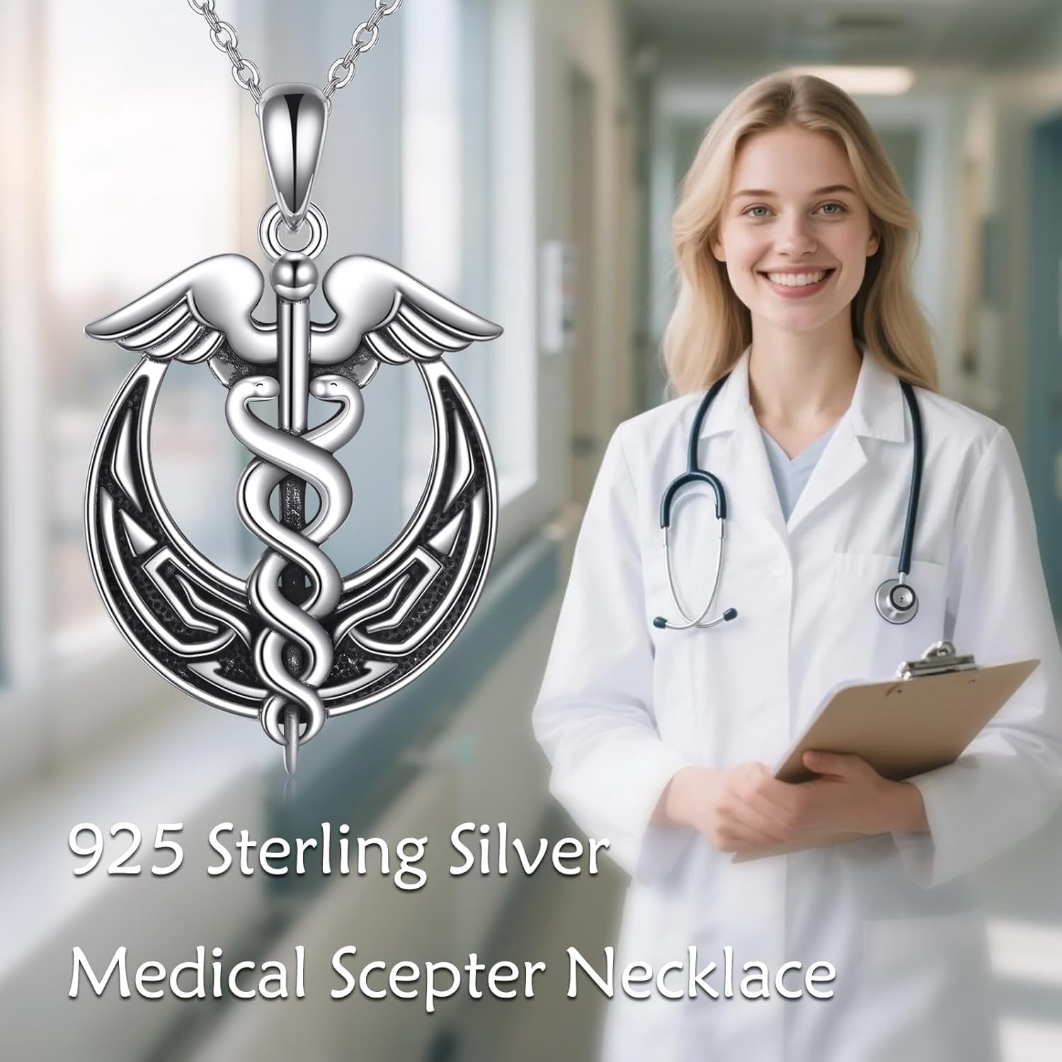 SISGEM Caduceus Necklace 925 Sterling Silver Celtic Moon Nursing ...