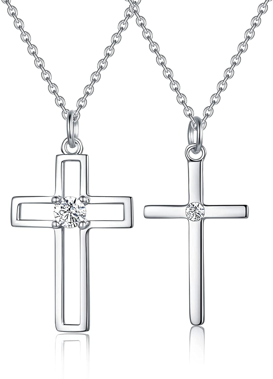 SISGEM 2Pcs Sterling Silver Cross Necklace Faith Jewelry Gifts for ...