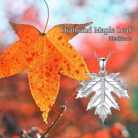 SISGEM Diamond Maple Leaf Necklace for Women 925 Sterling Silver Leaf ...
