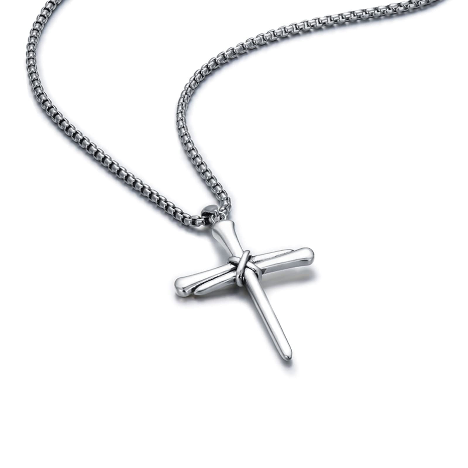 SISGEM Men's Sterling Silver Cross Necklace, Stainless Steel Christian ...