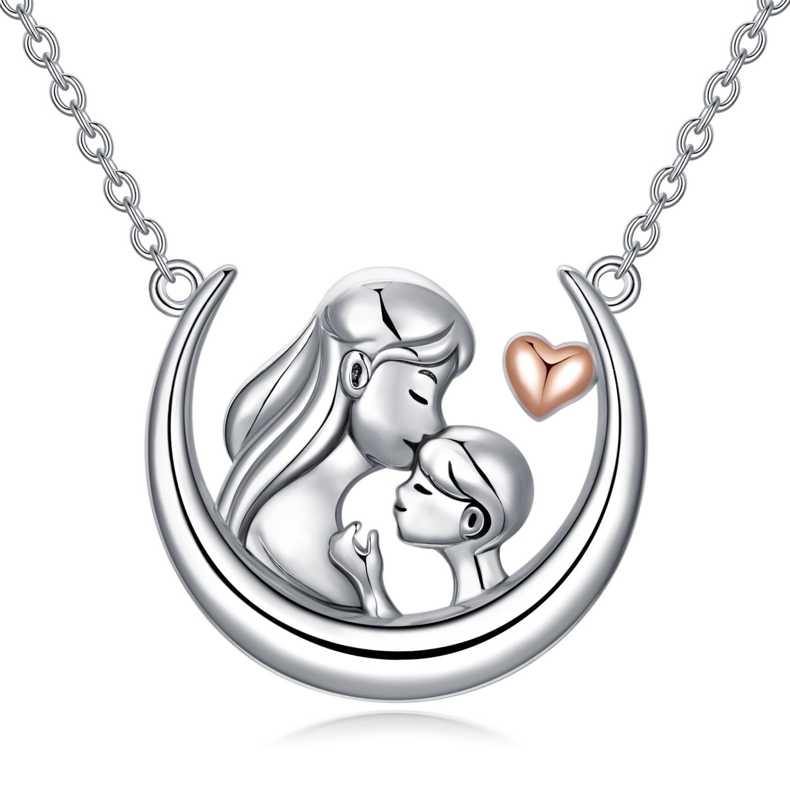 SISGEM Mother and Son Necklace 925 Sterling Silver Moon Necklace ...
