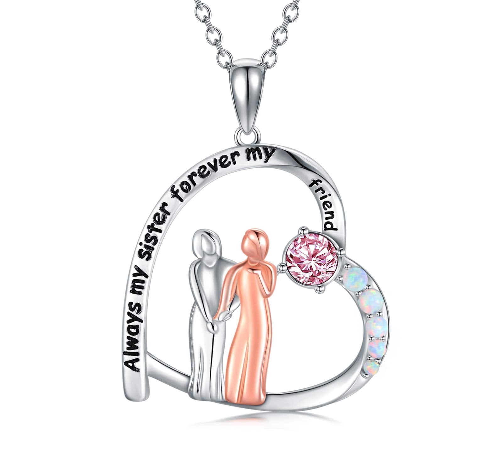 SISGEM Gifts for Sisters Sterling Silver Sisters Heart Necklace Always ...