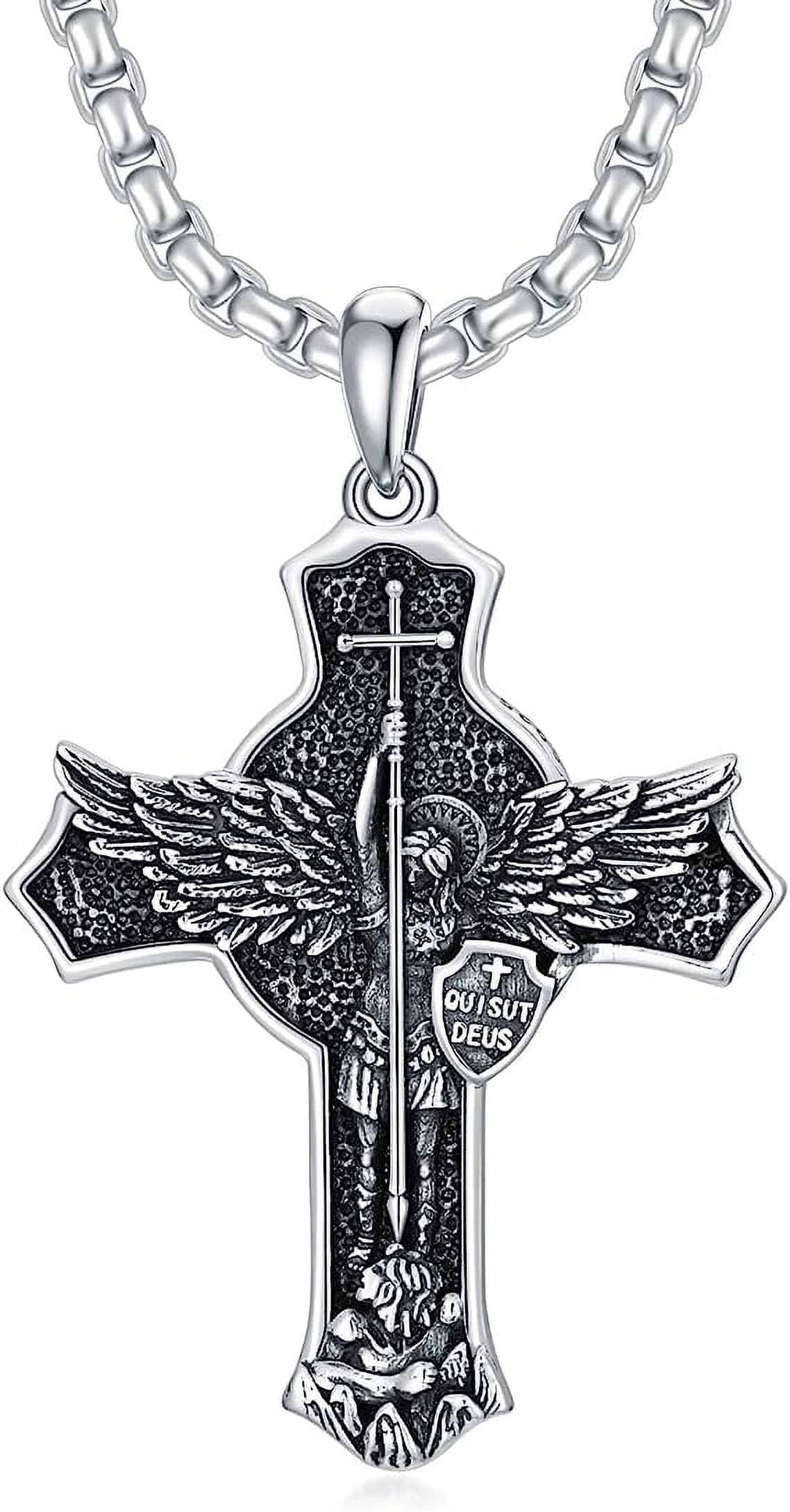 SISGEM St Michael Cross Pendant 925 Sterling Silver Necklace, 22-24 ...